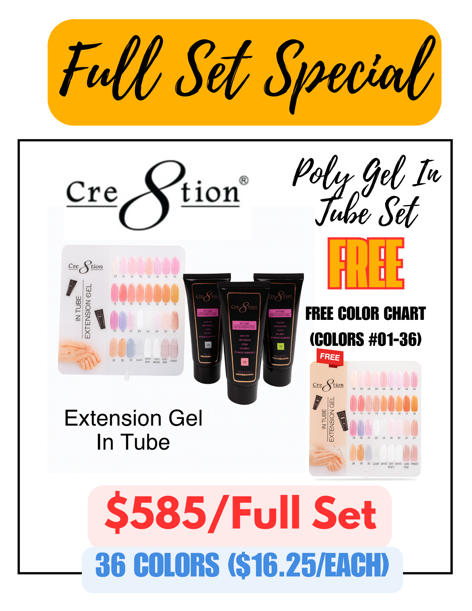 Cre8tion Poly Gel - 36 Colors Full Set – NAILMALL